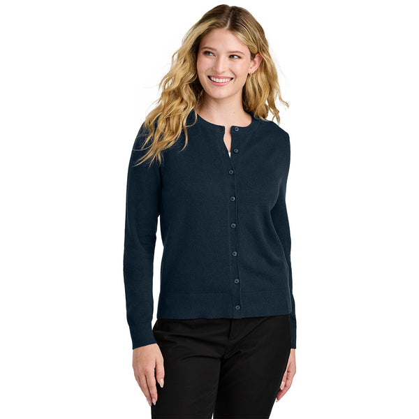 Port Authority Women's River Blue Navy Easy Care Crewneck Cardigan Swe