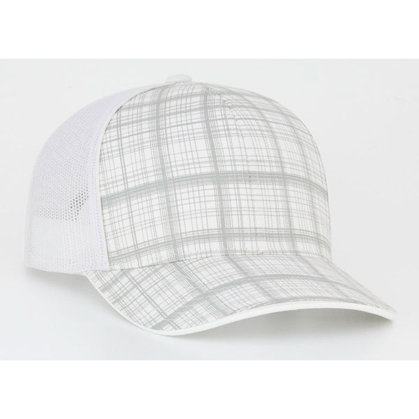 Pacific Headwear White Crosshatch Snapback Trucker Mesh Cap