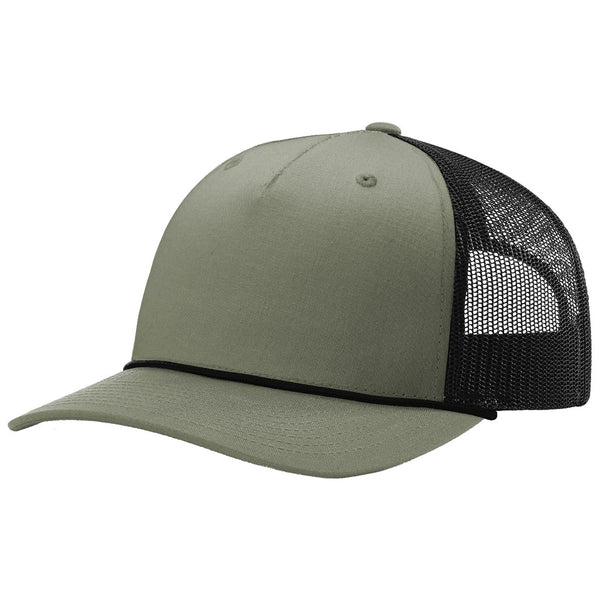 Richardson Loden/Black/Black Split Five Panel Trucker Hat with Rope