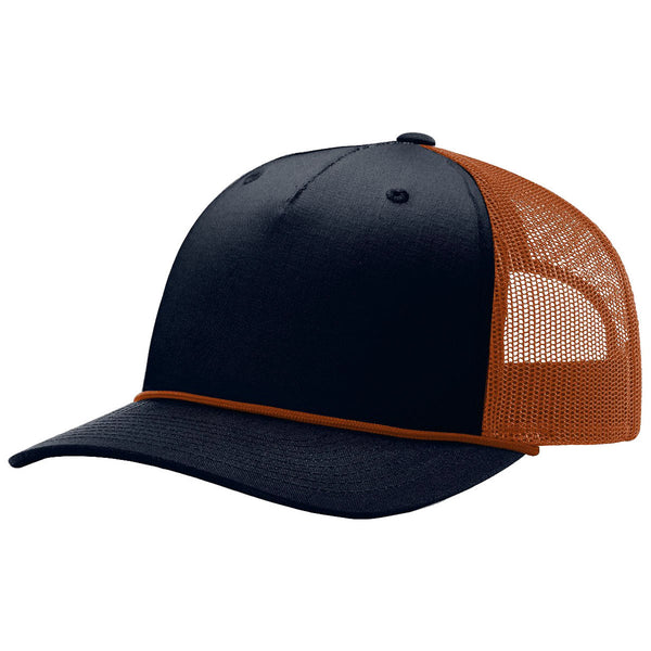 Richardson Navy/Dark Orange/Dark Orange Split Five Panel Trucker Hat w
