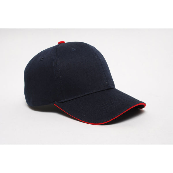 Pacific Headwear Navy/Red Velcro Adjustable Brushed Twill Cap With San
