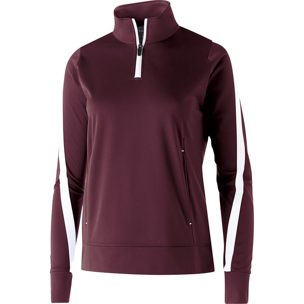 Holloway Women's Maroon/White Quarter Zip Determination Pullover