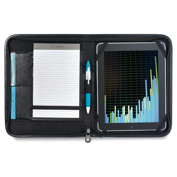 Gemline Black Deluxe Leather Wired-E Padfolio