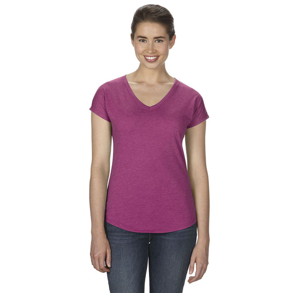 Anvil Women's Heather Raspberry Triblend V-Neck T-Shirt