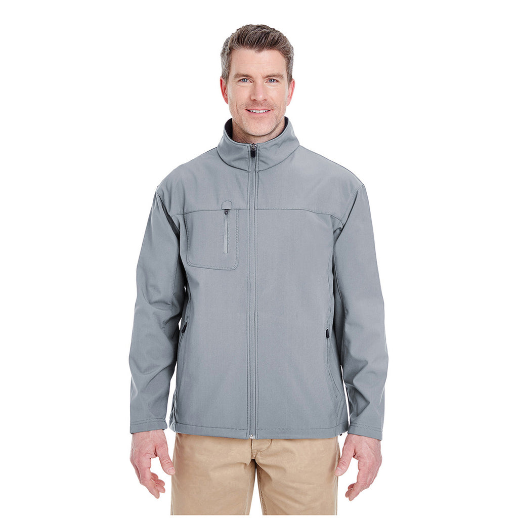 UltraClub Men's Medium Grey Ripstop Soft Shell Jacket with Cadet Colla