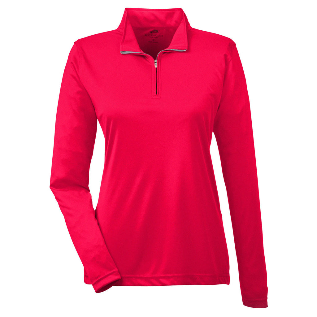 UltraClub Women's Red Cool & Dry Sport Performance Interlock Quarter-Z