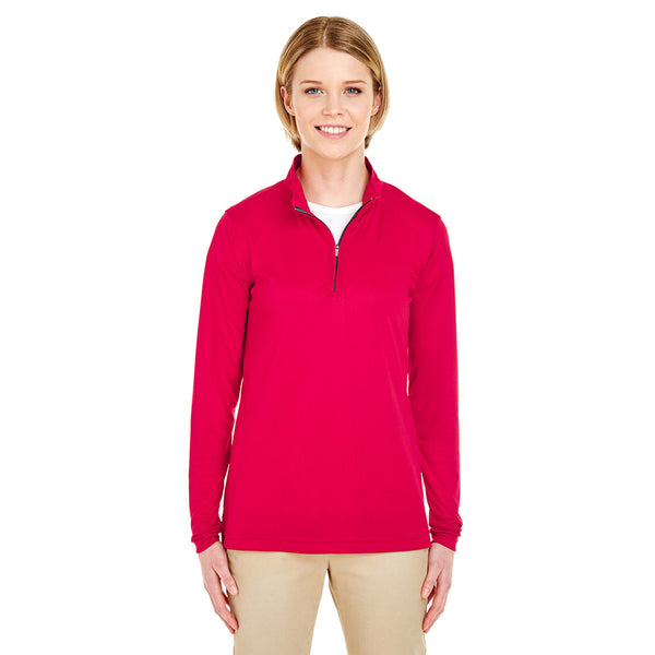UltraClub Women's Red Cool & Dry Sport Performance Interlock Quarter-Z