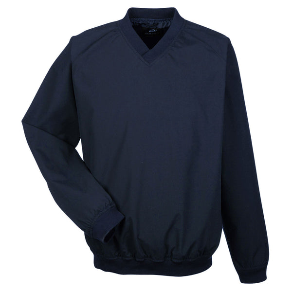 UltraClub Men's Navy/Navy Long-Sleeve Microfiber Crossover V-Neck Wind
