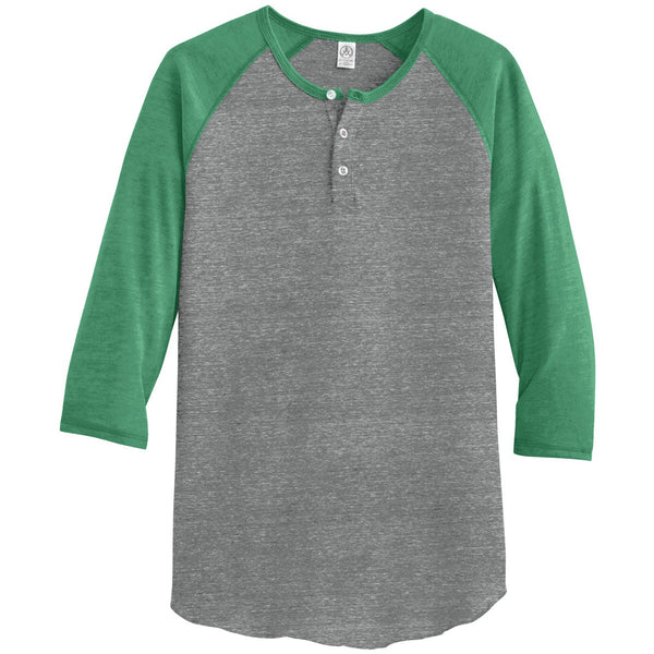 Alternative Apparel Men's Grey/True Green Eco-Jersey 3/4-Sleeve Raglan