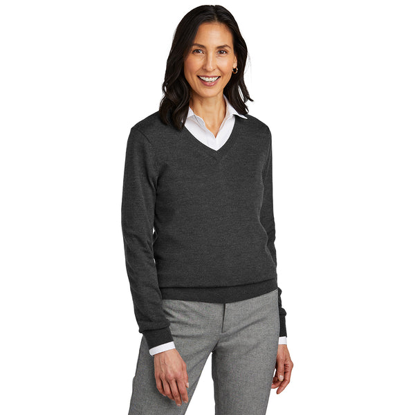 Brooks Brothers Women's Windsor Grey Heather Washable Merino V-Neck Sw