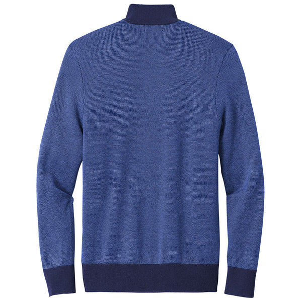 Brooks Brothers Men's Navy/Compass Blue Washable Merino Birdseye 1/4 Z