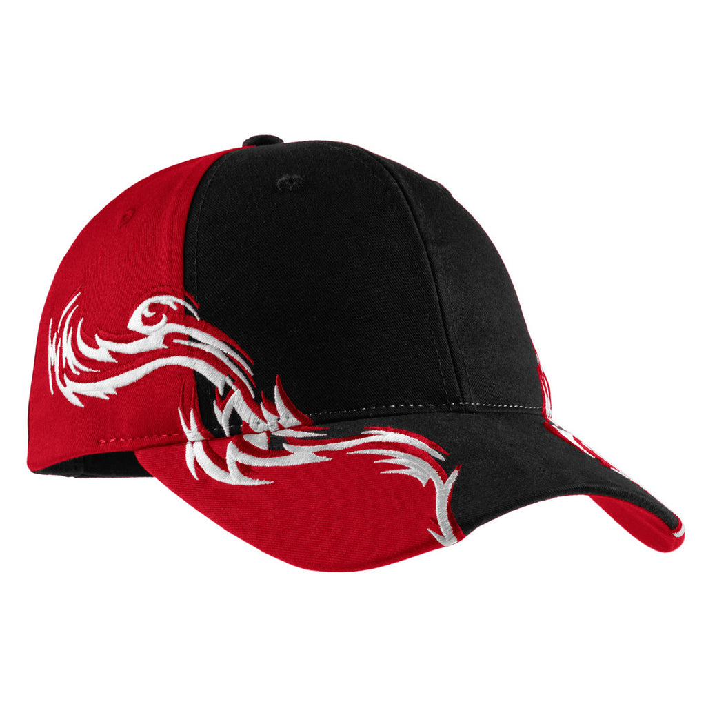 Port Authority Black/Red/White Colorblock Racing Cap with Flames