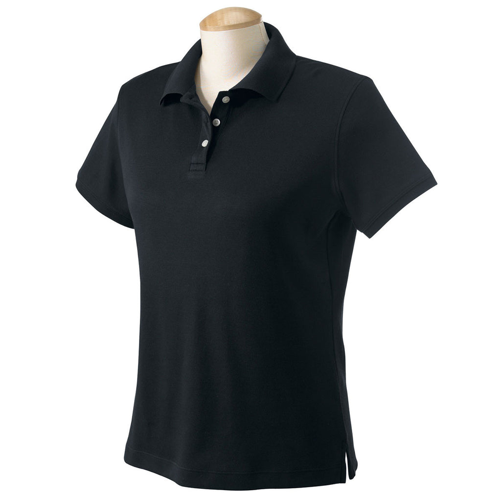 Devon & Jones Women's Black Solid Perfect Pima Interlock Polo