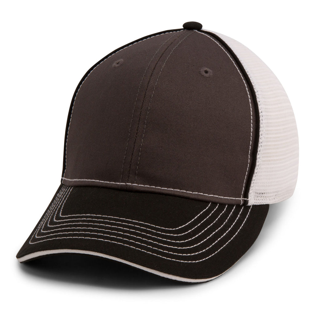 Paramount Apparel Charcoal/Black/White Piped Fine Mesh Cap