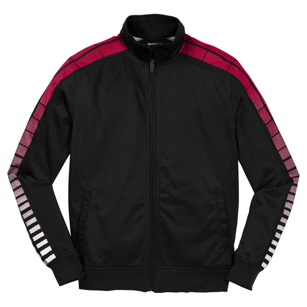 Sport-Tek Men's Black/True Red Dot Sublimation Tricot Track Jacket