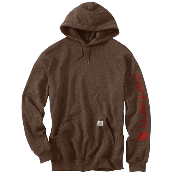 Carhartt Men's Dark Coffee Heather Midweight Signature Sleeve Logo Hoo