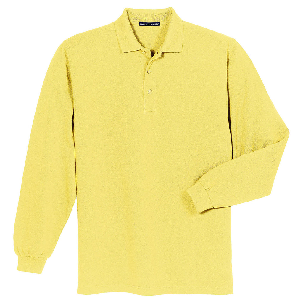 Port Authority Men's Yellow Long Sleeve Pique Knit Polo