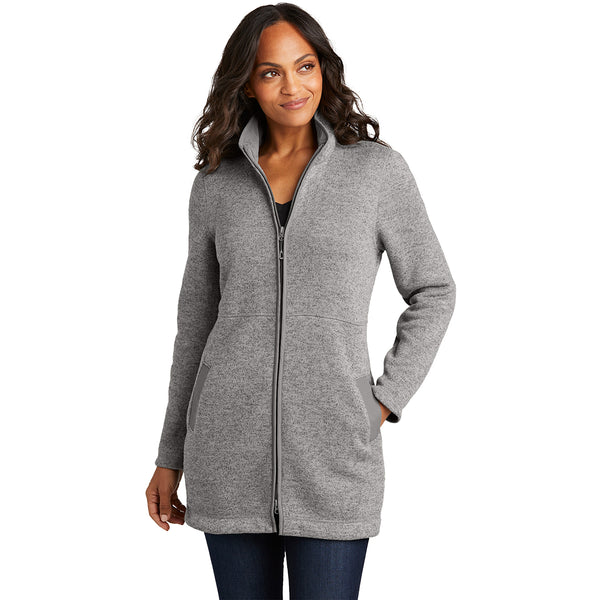 Port Authority Women's Deep Smoke Heather Arc Sweater Fleece Long Jack