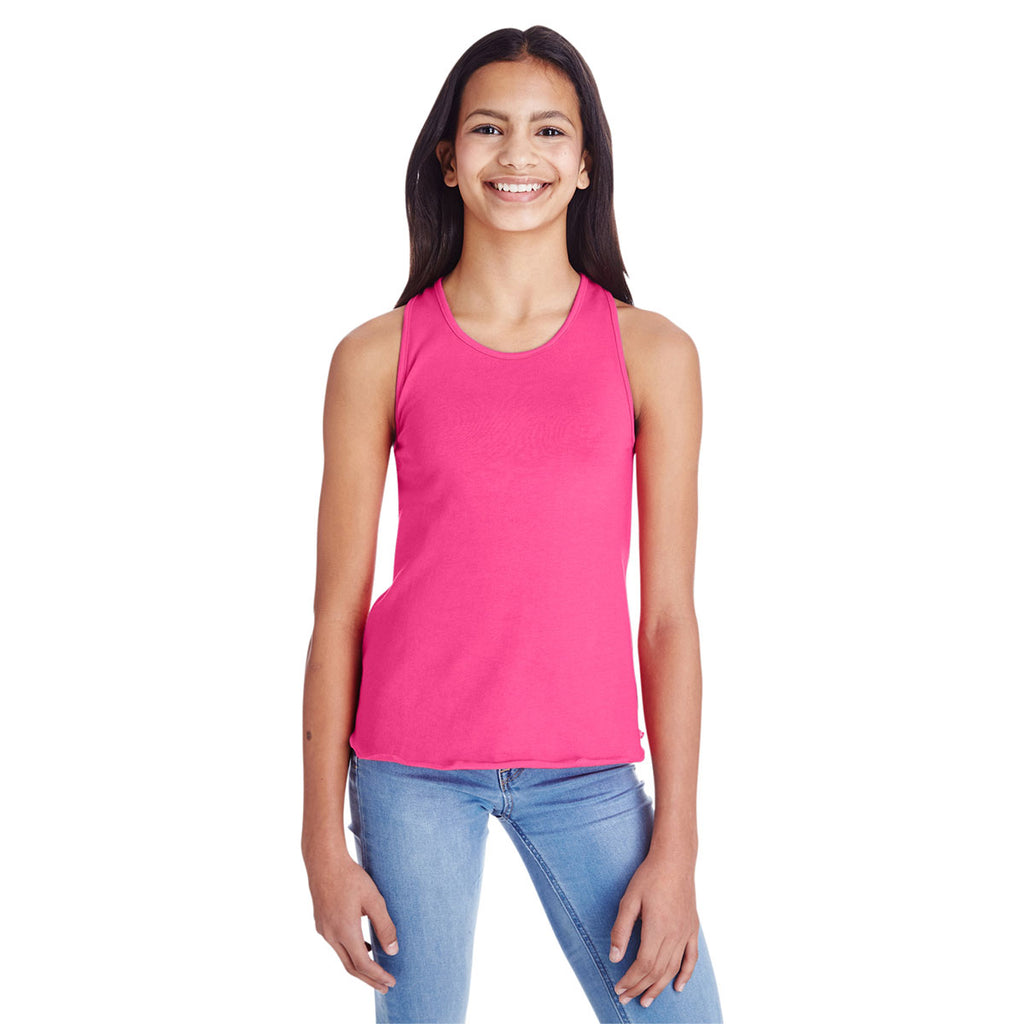 LAT Girl's Hot Pink Relaxed Racerback Premium Jersey Tank