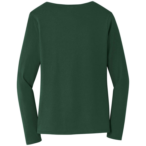 Port & Company Women's Forest Green Long Sleeve Fan Favorite V-Neck Te