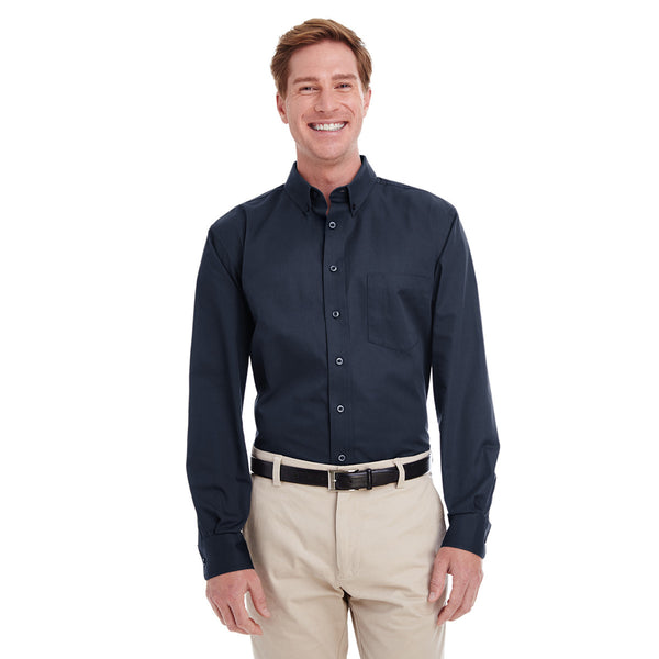 Harriton Men's Dark Navy Foundation 100% Cotton Long-Sleeve Twill Shir