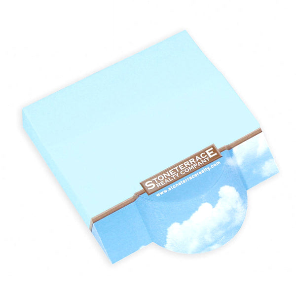Post-It Sky Blue Custom Printed Angle Note Pads-Circle 4" x 3.75"