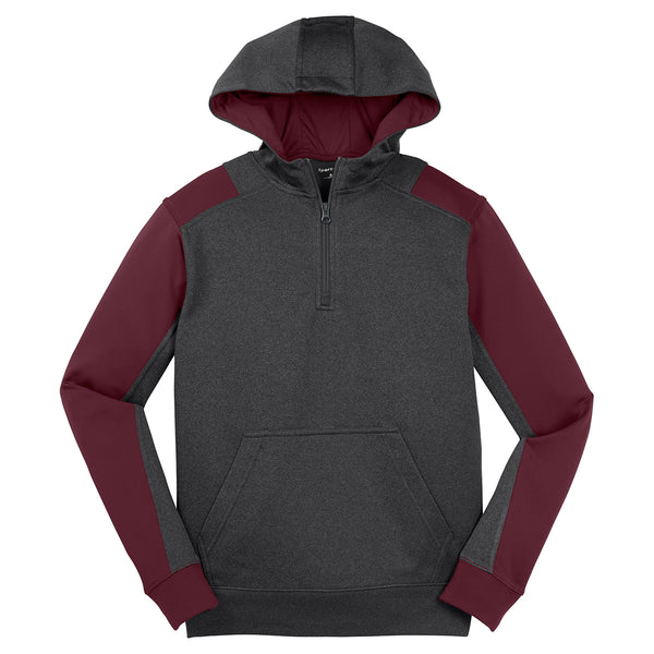 Sport-Tek Men's Graphite Heather/Maroon Tech Fleece Colorblock 1/4-Zip